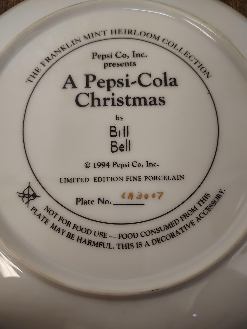 Vintage Franklin Mint Pepsi-cola "a Pepsi-cola Christmas" Plate - Etsy