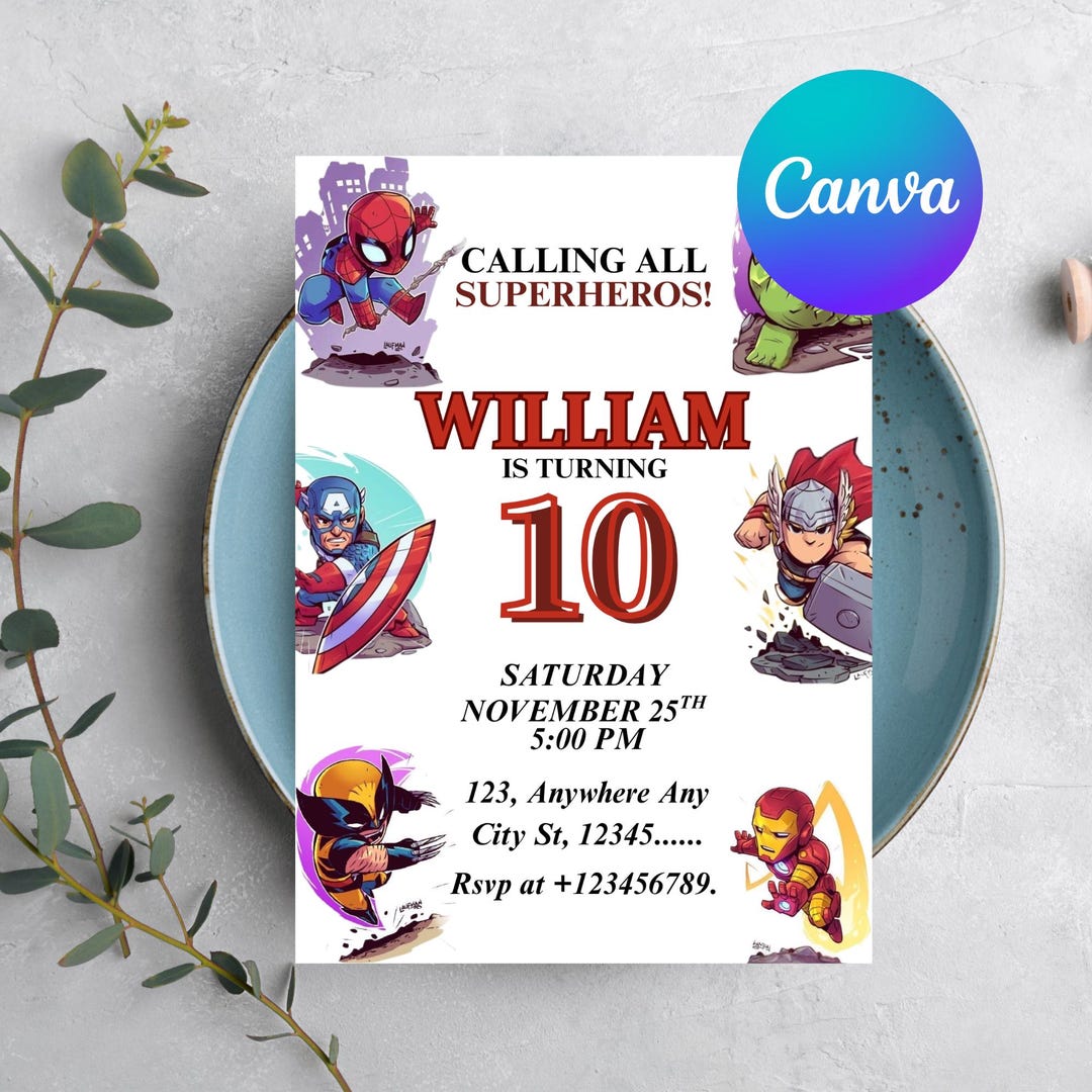 Editable Superheroes Birthday Invitation, Superhero Birthday Invite ...
