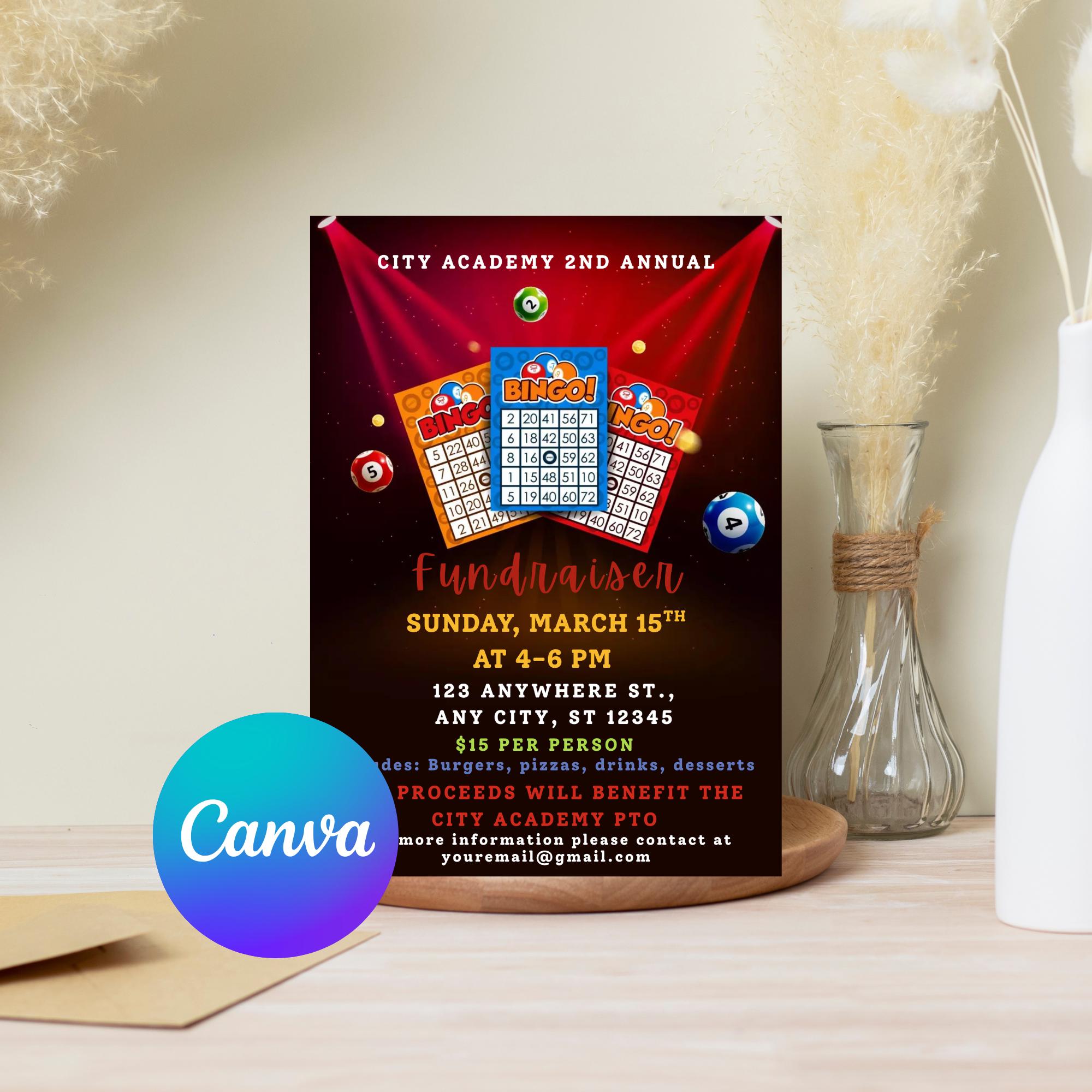 Editable Bingo Night Flyer Template, School Family Fundraiser Event ...
