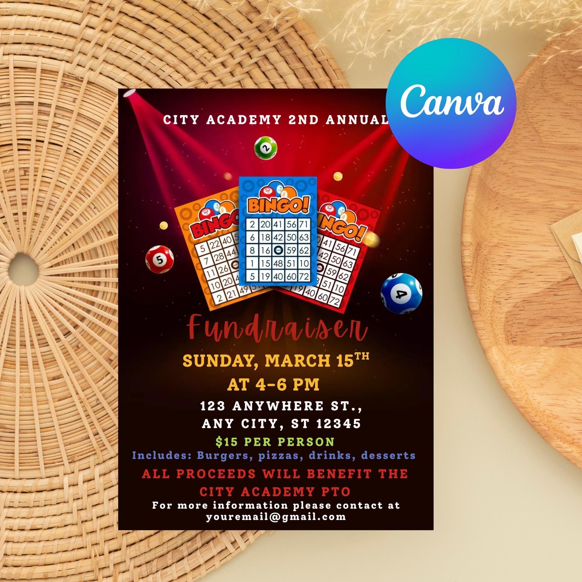 Editable Bingo Night Flyer Template, School Family Fundraiser Event ...
