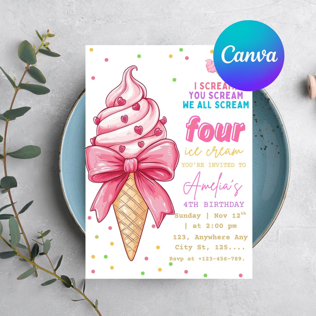 Ice Cream Birthday Invitation, I Scream You Scream We All Scream Four ...