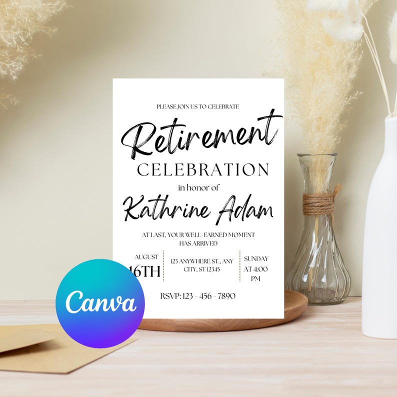 Editable Retirement Party Invitation Template, Printable Minimalist ...
