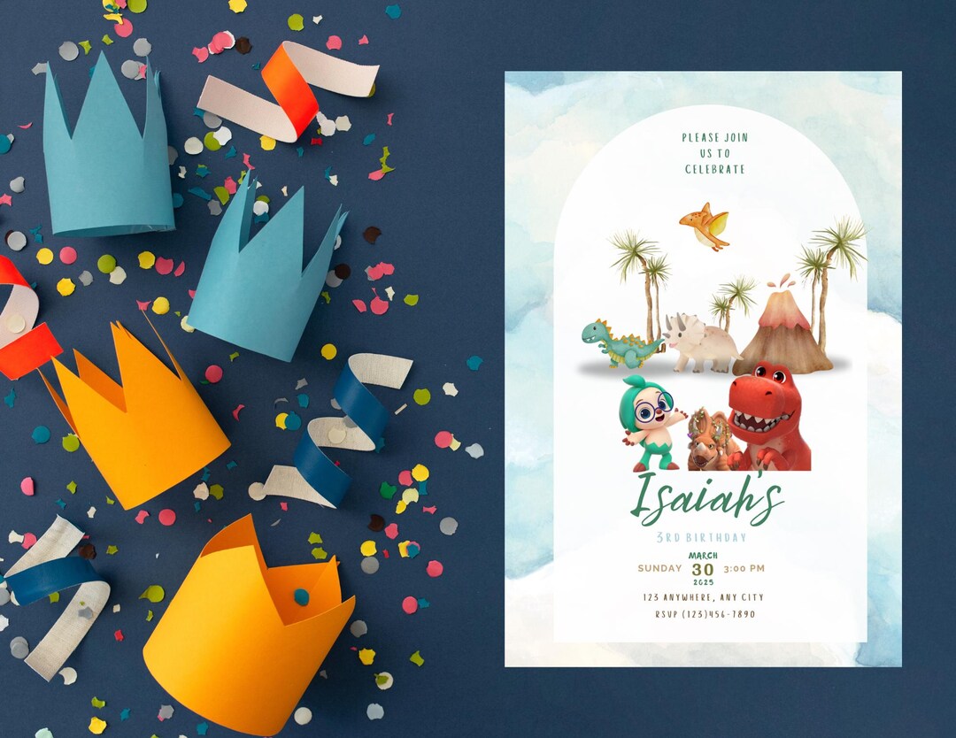 Hogi Pinkfong Dinosaur Birthday Invitation: Editable Canva Template ...