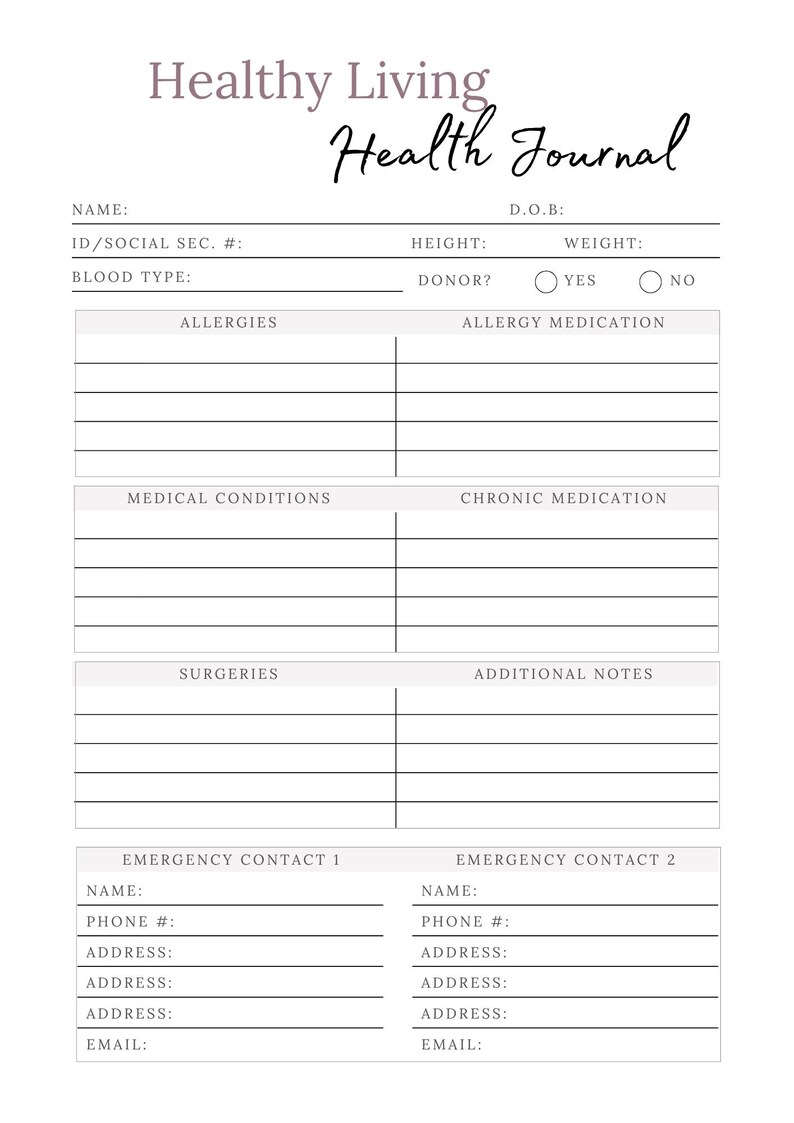 Printable Healthy Living Journal | Wellness Tracker | Digital Self-care ...
