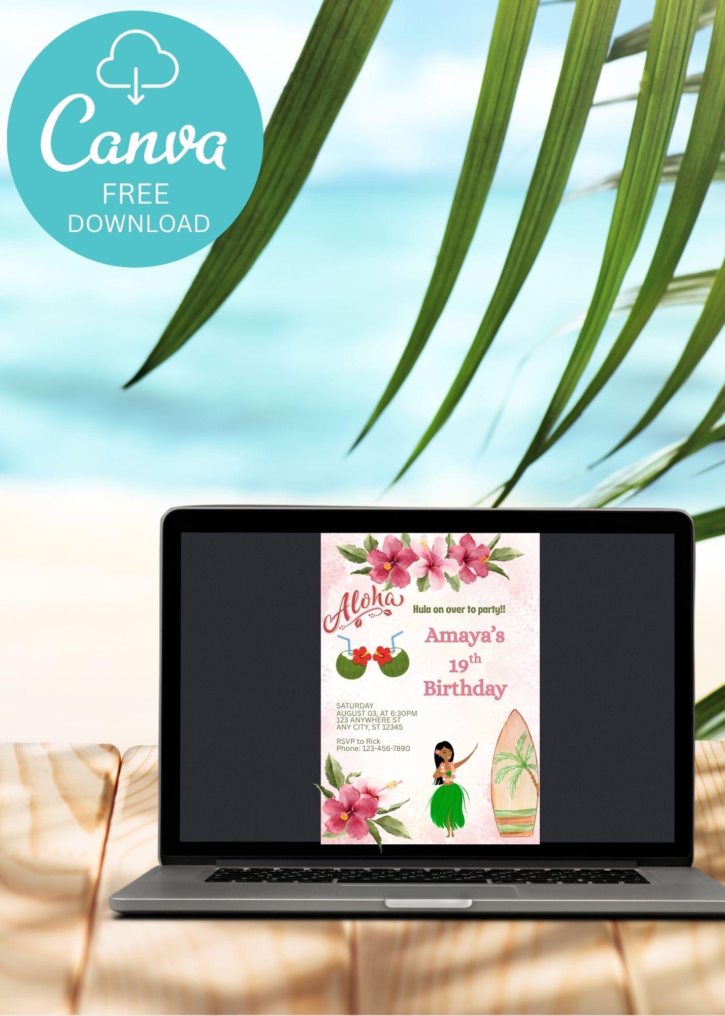 Aloha Birthday Invitation Template, Hula on Over Birthday Theme ...