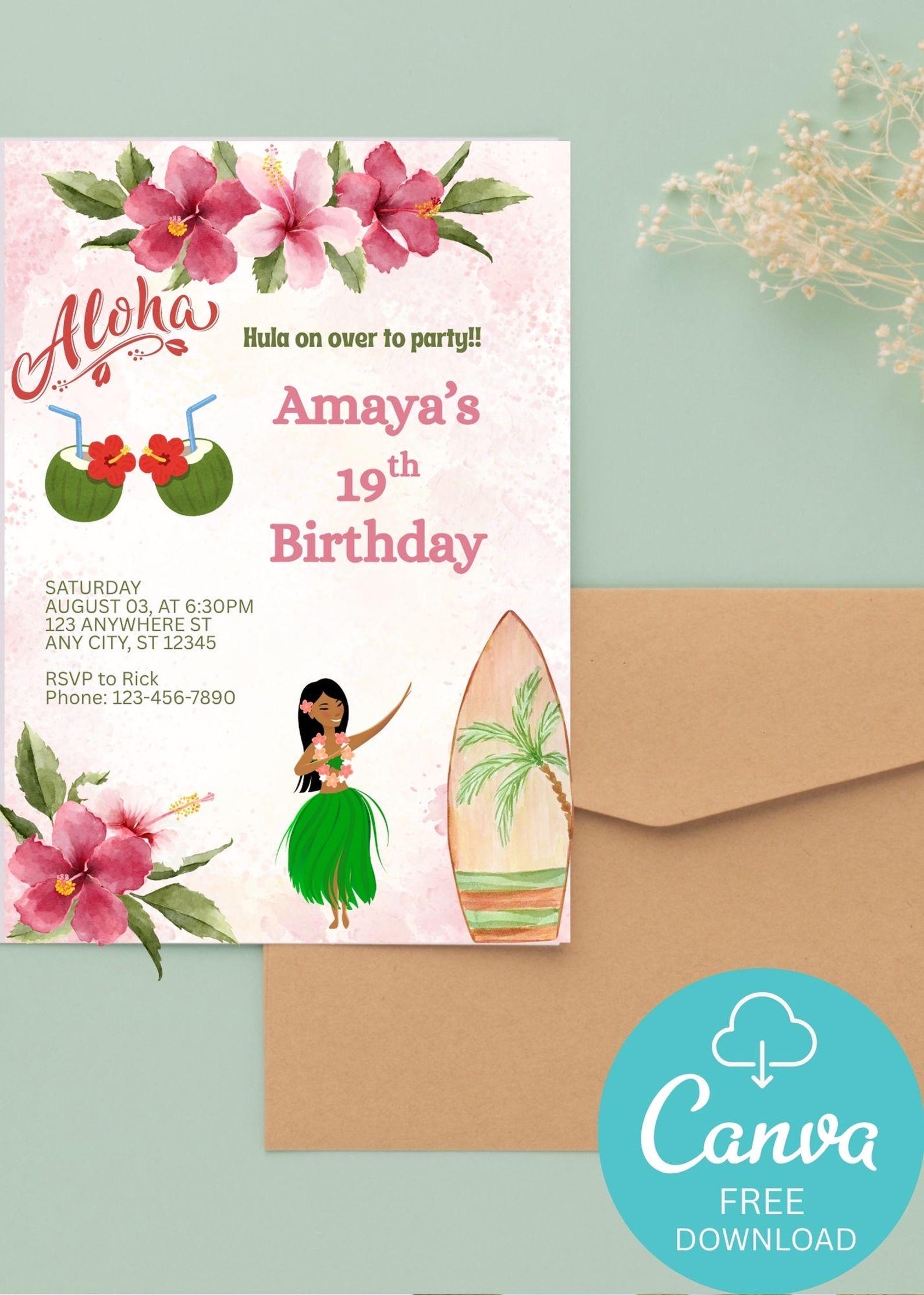 Aloha Birthday Invitation Template, Hula on Over Birthday Theme ...