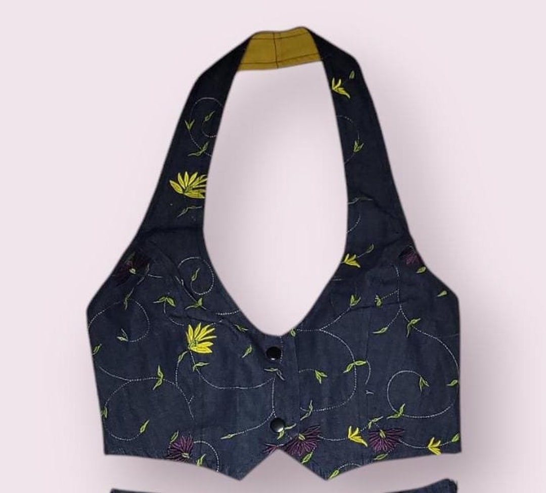 Jean Vest / Embroidery Denim Jean Mini Vest / Mini Denim Vest / Denim ...
