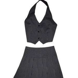 Pinstripe Halter Vest: Lace-up Back, Fitted Lycra - Etsy