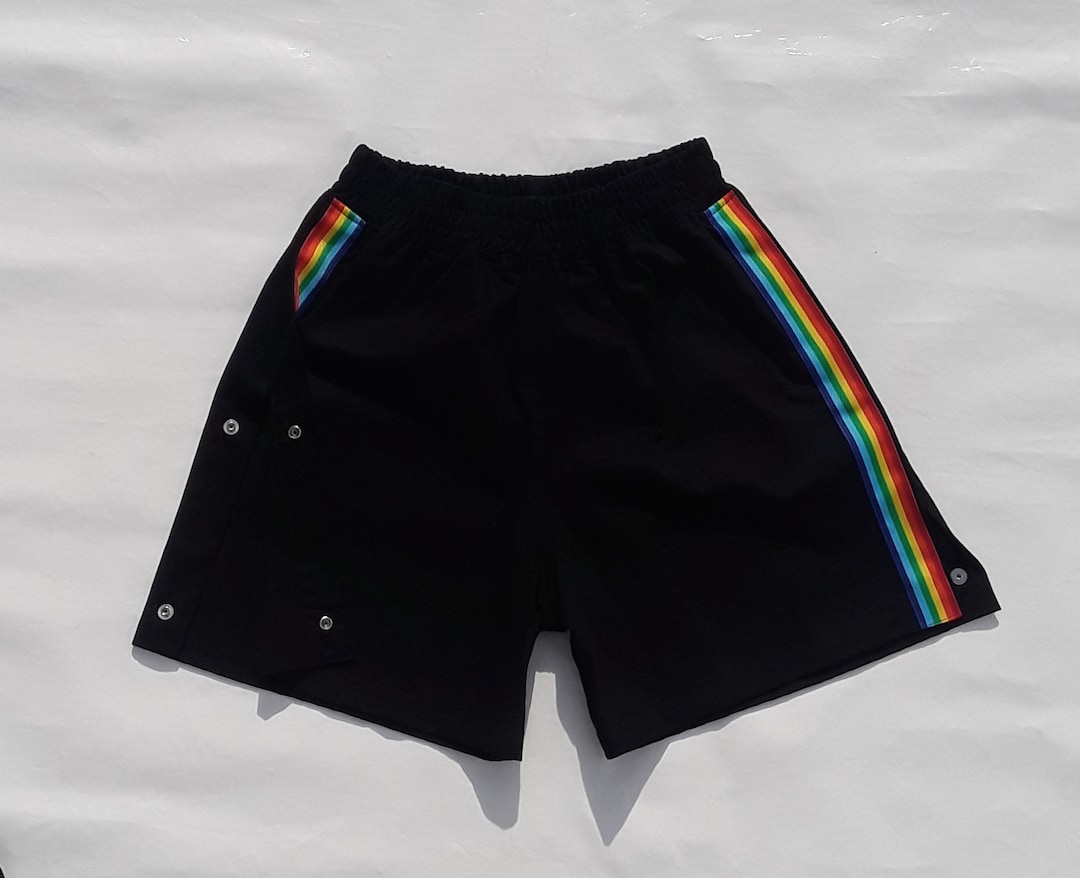 Rainbow Stripe Snap Shorts Rainbow Pride Shorts Black Snap Shorts Snap ...