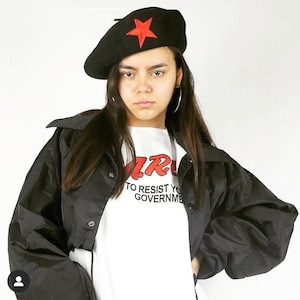 Black Beret, Black Red Star Beret, Beret Black for Women, Women Black ...