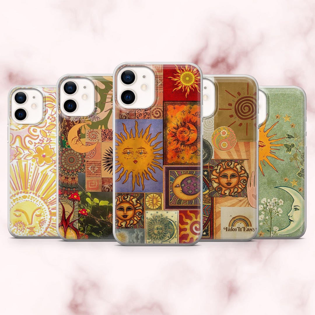 Hippie Phone Case Boho Sun Vintage Cover for iPhone 16, 15, 14, 13, 12 ...