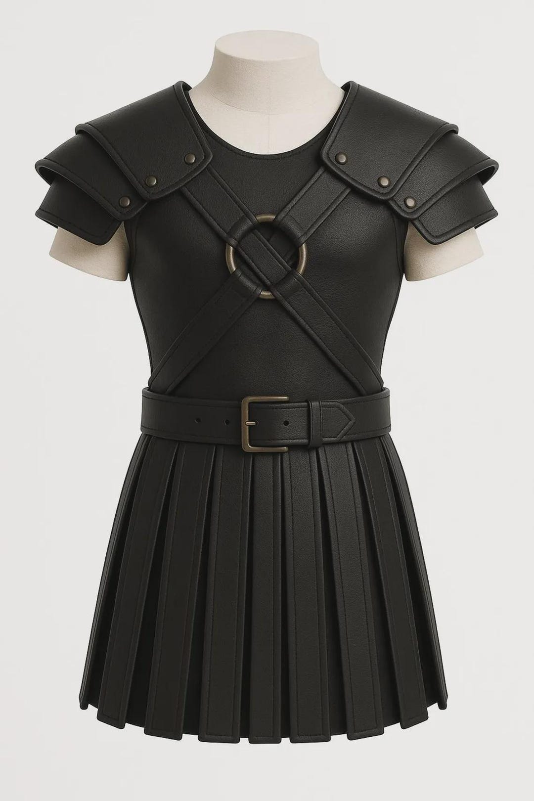 Black Leather Gladiator Kilt With Shoulder Armor: Pleated Warrior ...