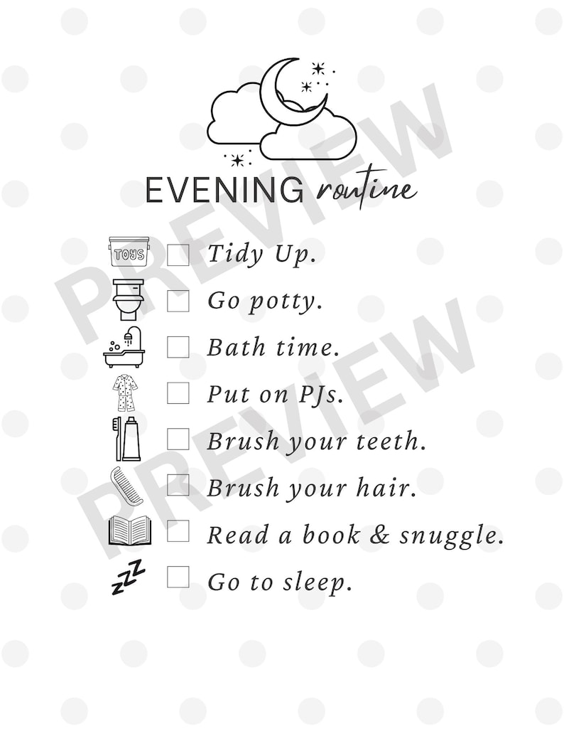 Kids Evening Routine Chart - Printable Daily Checklist for Children ...