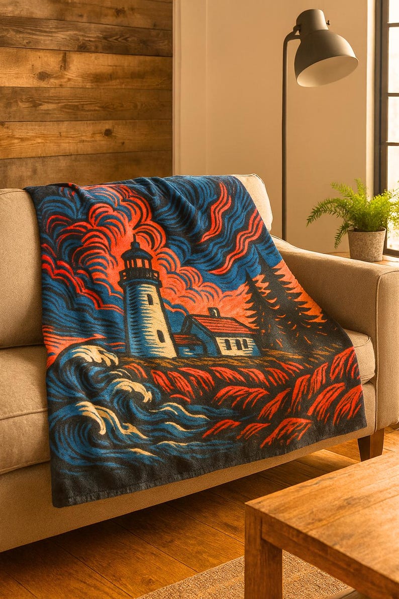 Maine Lighthouse Minky Blanket - Soft Cozy Coastal Throw Blanket With ...