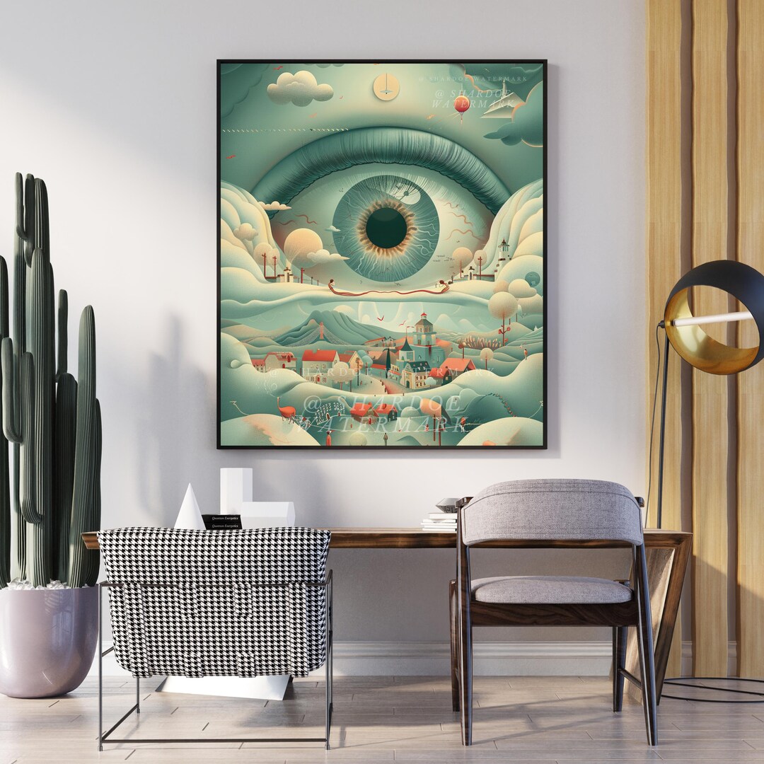 Dreamsight | Surreal Eye Fantasy Art Print | Whimsical Village ...