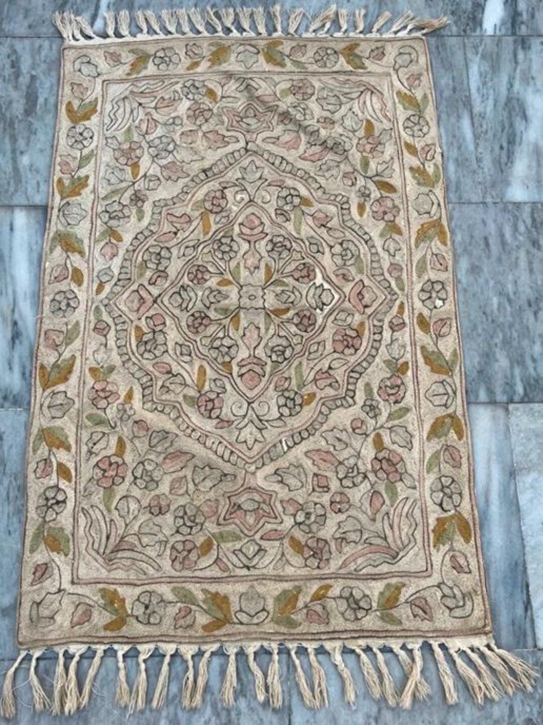 Vintage French Aubusson Needlepoint Pictorial Rug: 2x3 Chain Stitch ...