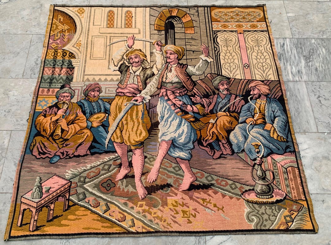 Vintage French Pictorial Arabic People Dancing View Tapestry Wall ...