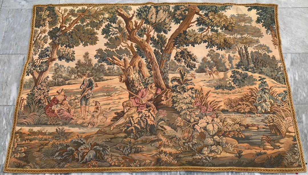Vintage French Pictorial Tapestry: Jungle View Wall Hanging (142x93 Cm ...