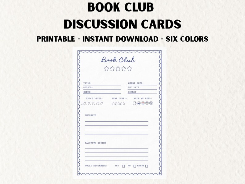 Book Club Discussion Cards, Reading Prompts (PDF Download) - Etsy