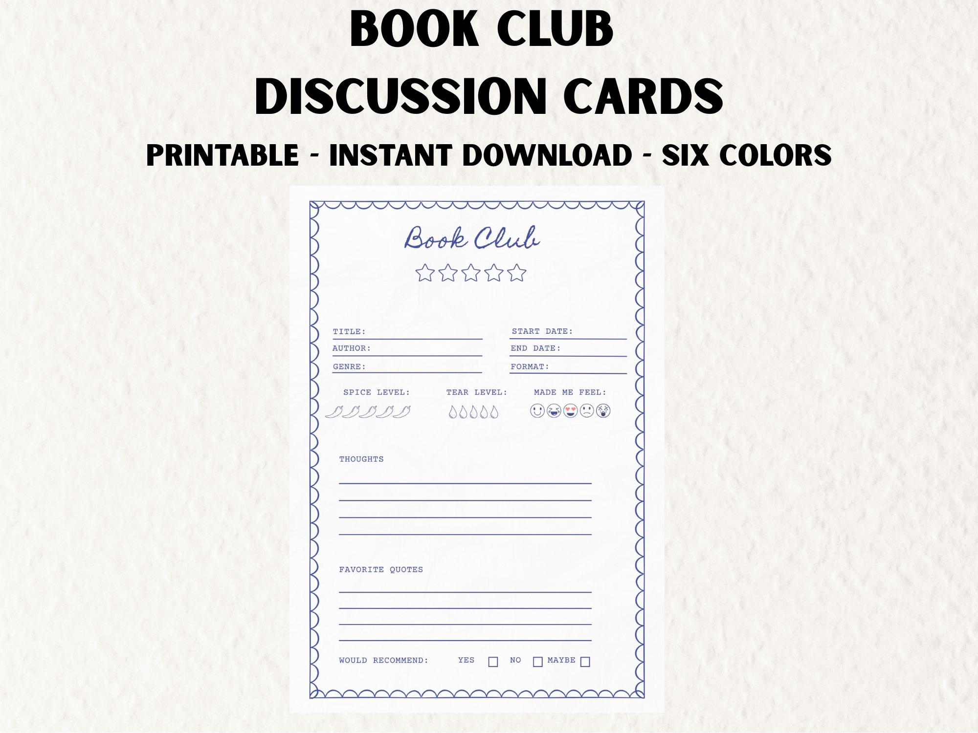 Book Club Discussion Cards, Reading Prompts (PDF Download) - Etsy