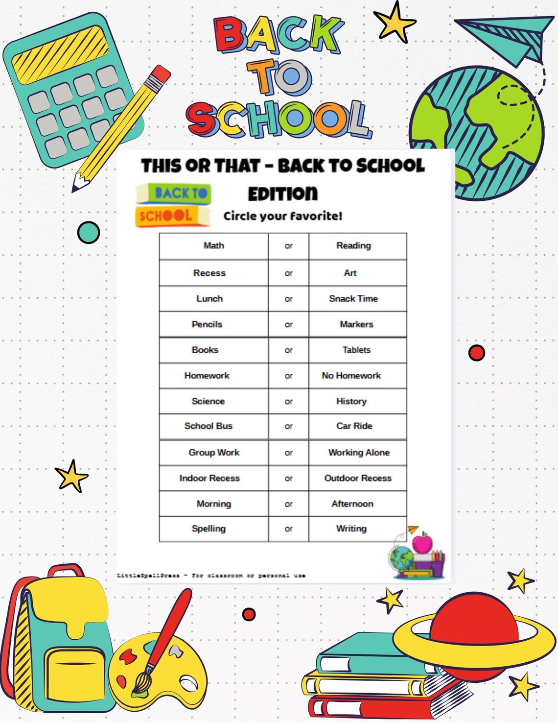 Back to School Icebreaker Worksheet: This or That Game, Grades K-3 ...