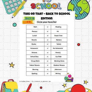 Back to School Icebreaker Worksheet: This or That Game, Grades K-3 ...