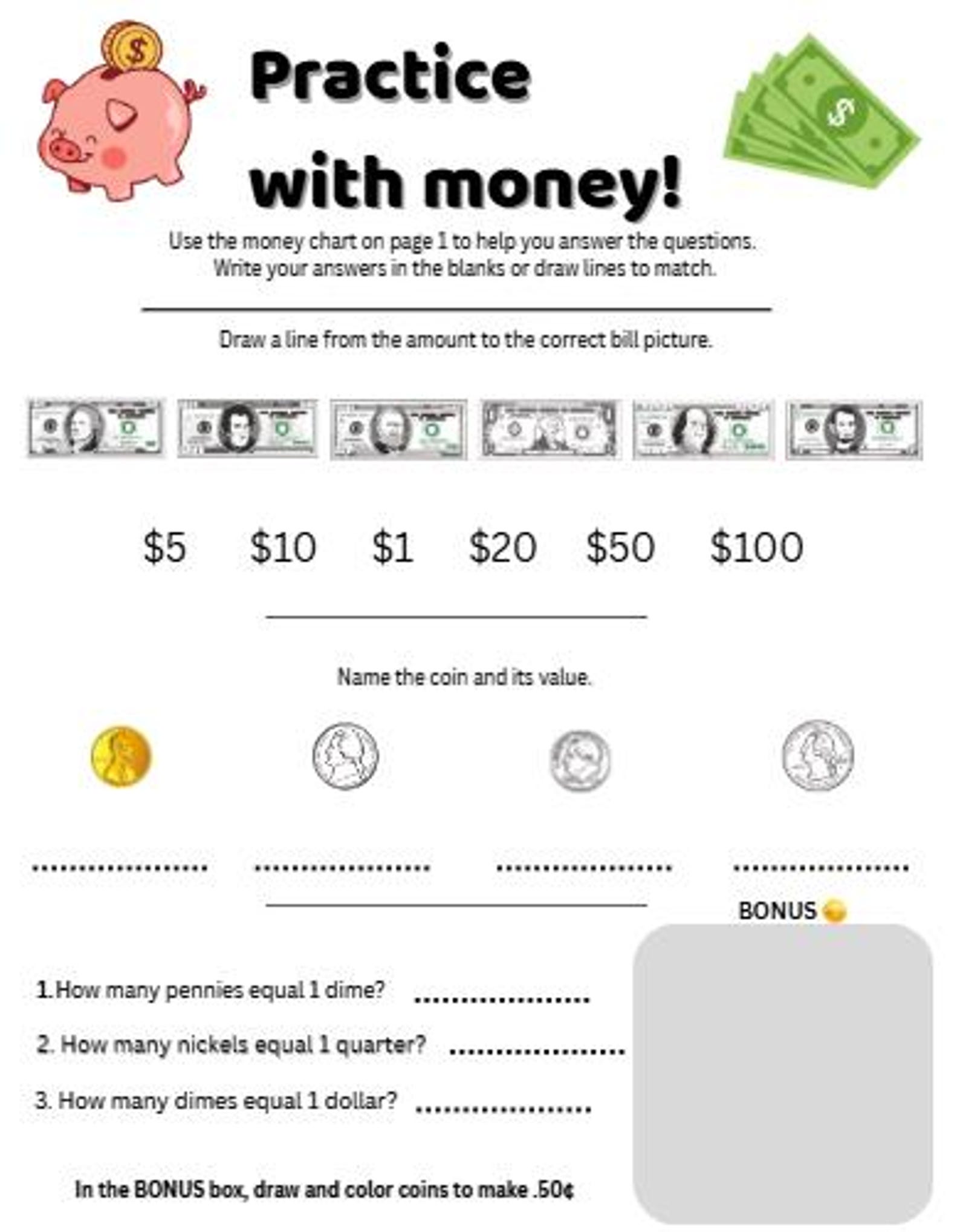 Let’s Learn About Money! | Printable Money Worksheets for Kids | U.S ...