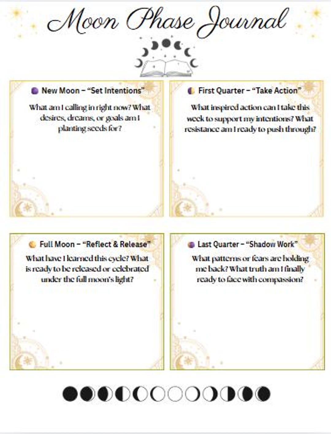 Printable Moon Phase Journal Page – Witchy Lunar Intention & Reflection ...