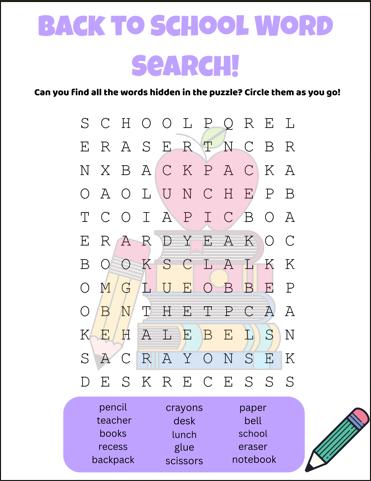 Back to School Word Search Printable | Fun Kids Activity for Classroom ...