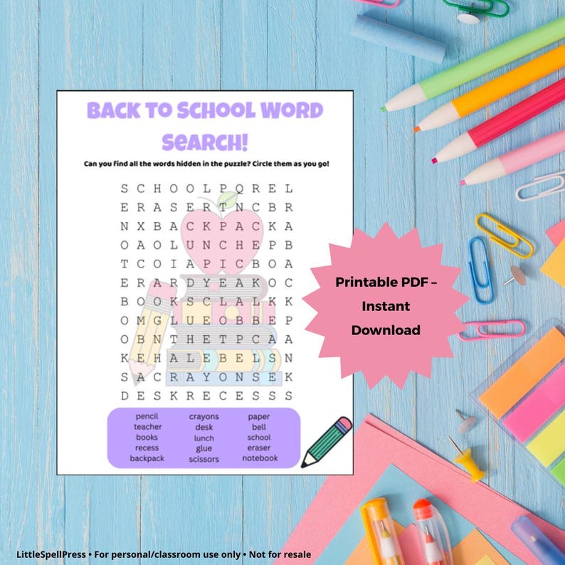 Back to School Word Search Printable | Fun Kids Activity for Classroom ...