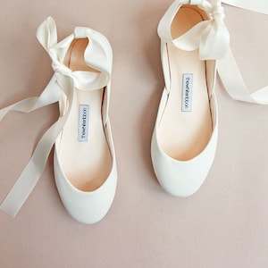 Ivory Wedding Shoes, Bridal Ballet Flats With Ribbons・luna in Light ...