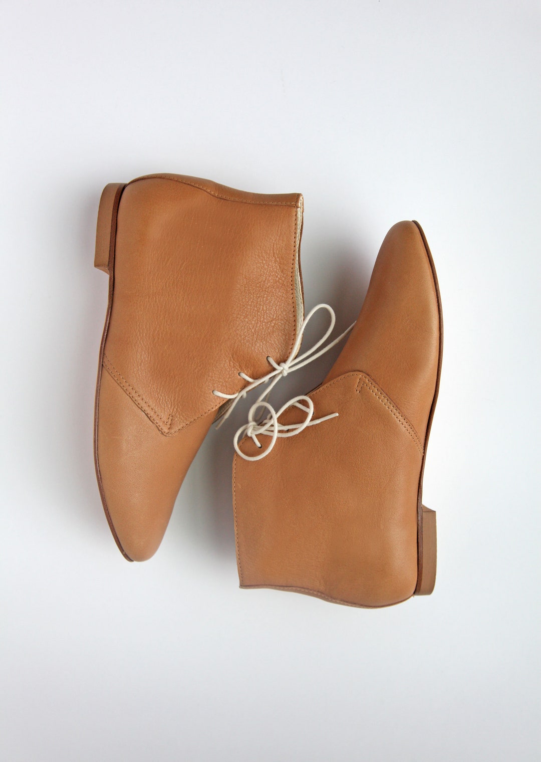 Light Brown Ankle Boots, Low Heel Booties, Tan Leather Shoeslea in Fawn ...