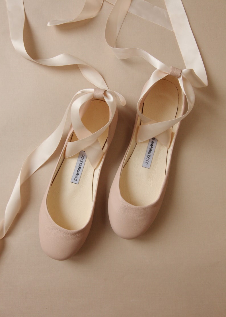 Nude Swan Bolshoy Leather Ballet Flats With Long Satin Ribbons Etsy