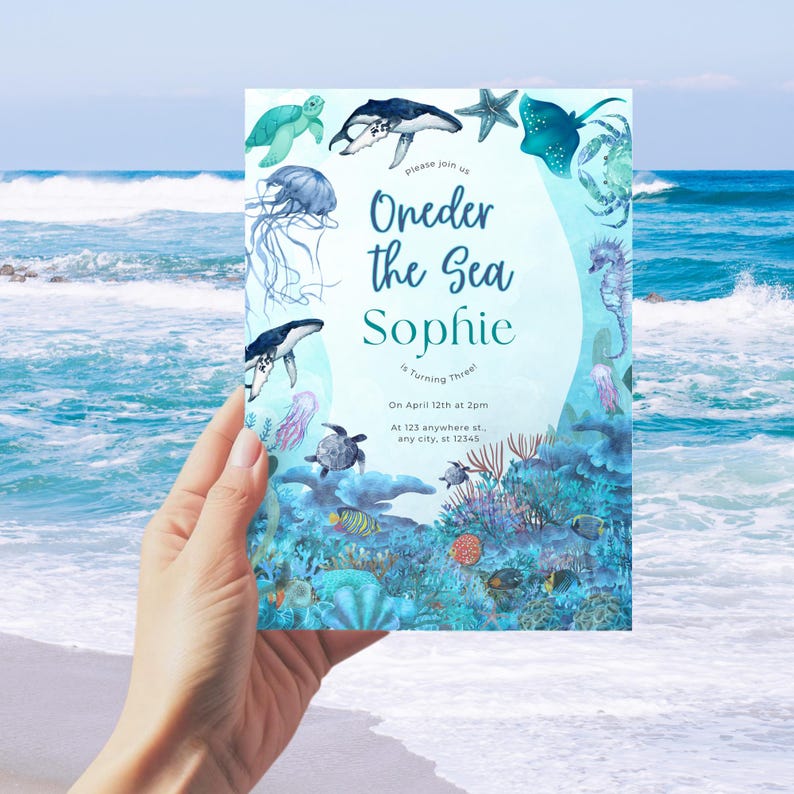 Oneder the Sea Invitation, Sea Animals Invitation Template, Nautical ...