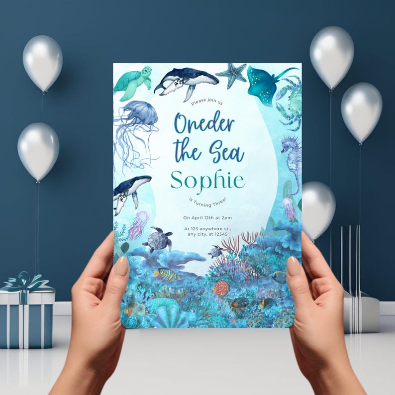 Oneder the Sea Invitation, Sea Animals Invitation Template, Nautical ...