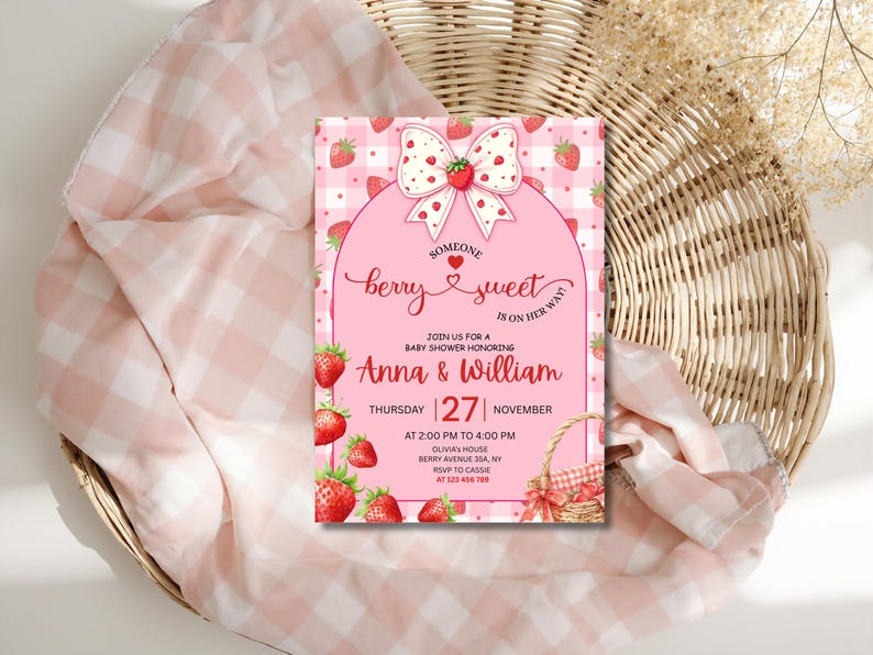 Strawberry Baby Shower Invitation Template: Berry Sweet Baby Shower ...