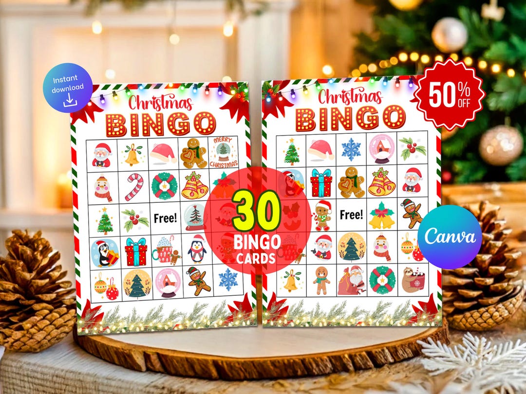 30 Christmas Bingo Cards, Printable Christmas Bingo Game for Kids ...