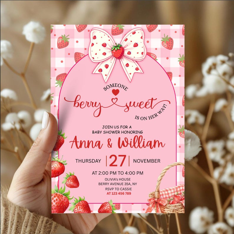Strawberry Baby Shower Invitation Template: Berry Sweet Baby Shower ...