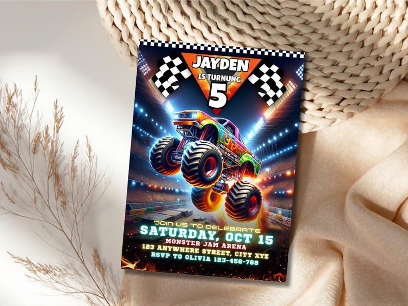 Monster Truck Birthday Invitation: Editable Monster Jam Birthday ...