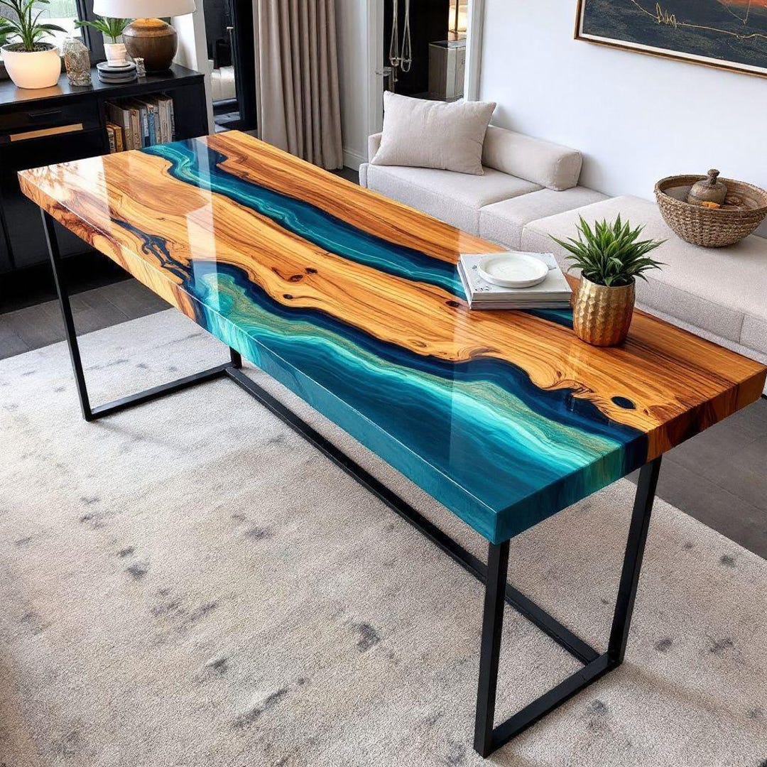 Handmade Ocean Wave Epoxy Resin Console Table: Modern Coastal Decor - Etsy