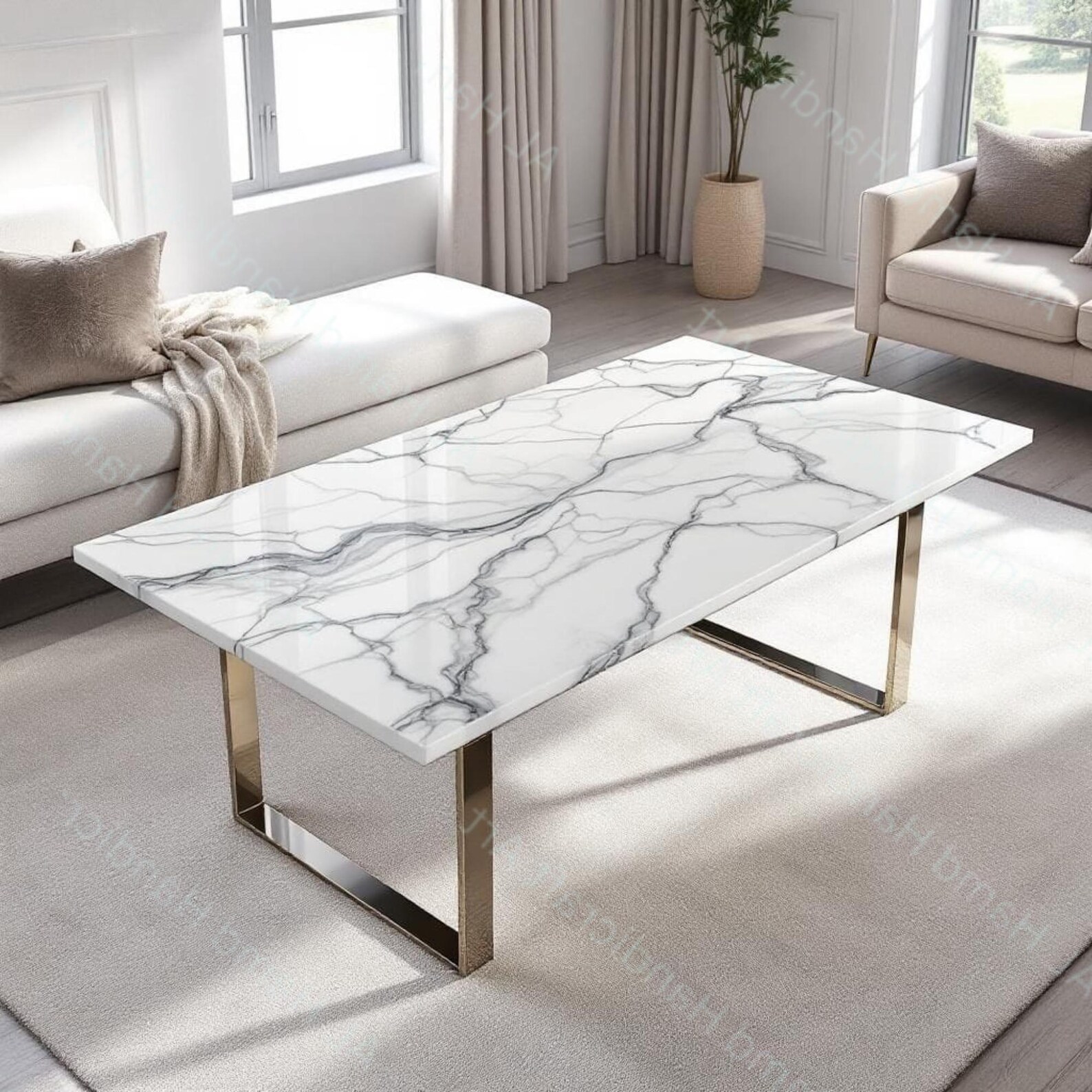 White Italian Marble Rectangle Coffee & Dining Table, Unique Table ...