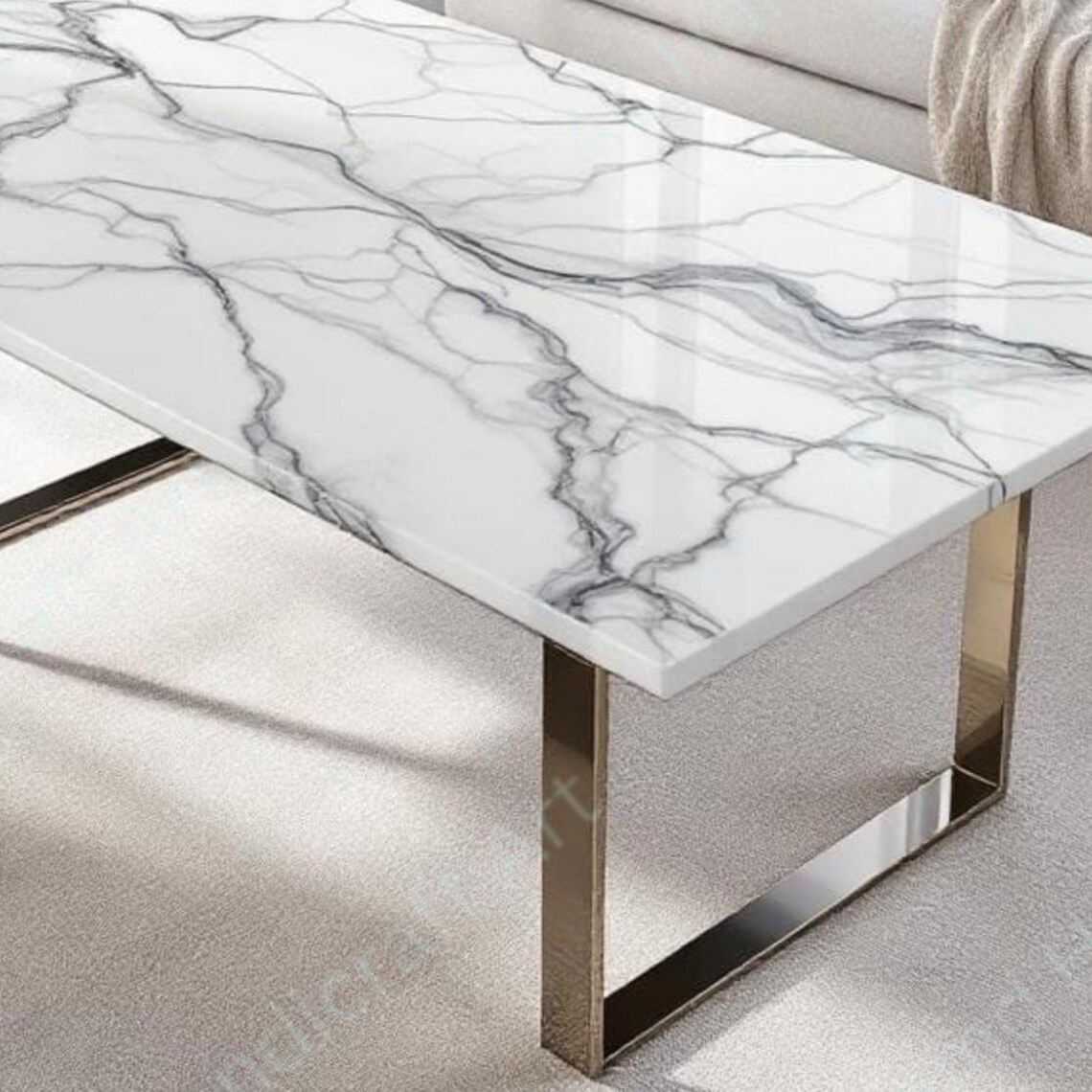 White Italian Marble Rectangle Coffee & Dining Table, Unique Table ...