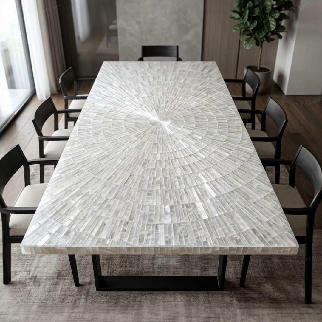Luxury Selenite Stone Dining Table – Handmade Gemstone Inlay Table ...