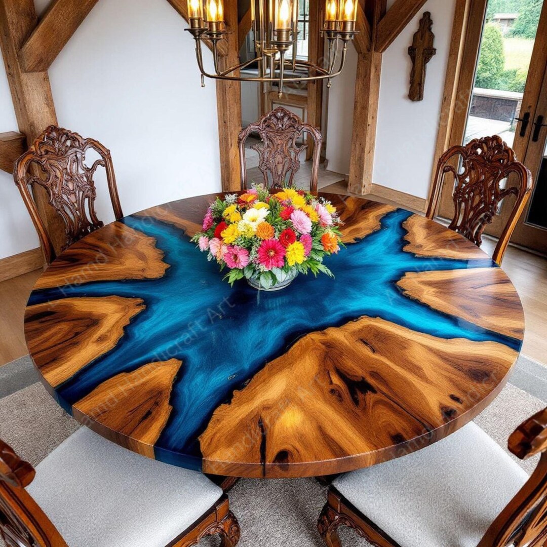 Blue Horizon Epoxy Table: Handmade Live Edge Wood Centerpiece - Etsy