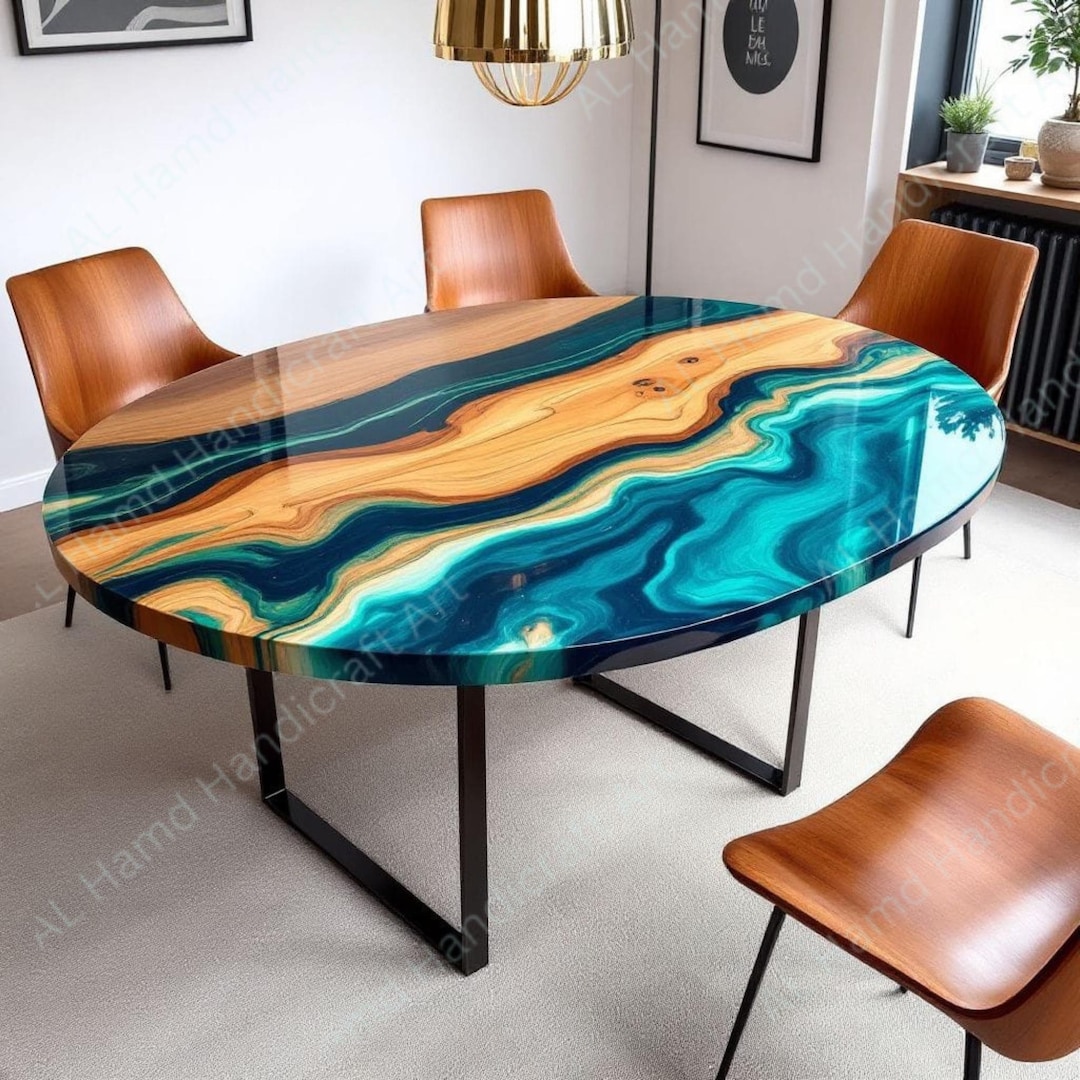 Handcrafted Oval Shape Epoxy Resin Table: Unique Wood Accent Piece Home ...