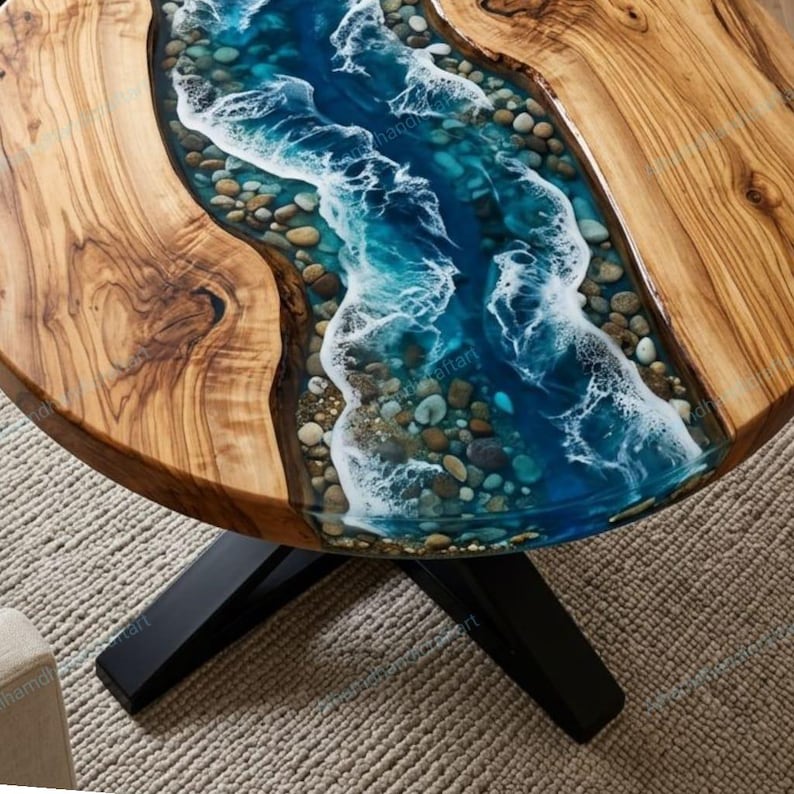 Ocean River Wood Coffee Table | Handmade Coastal Epoxy Resin Furniture ...