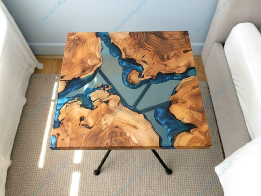 Rustic Live Edge Epoxy Resin Bedside Table, Handmade Wooden Nightstand ...