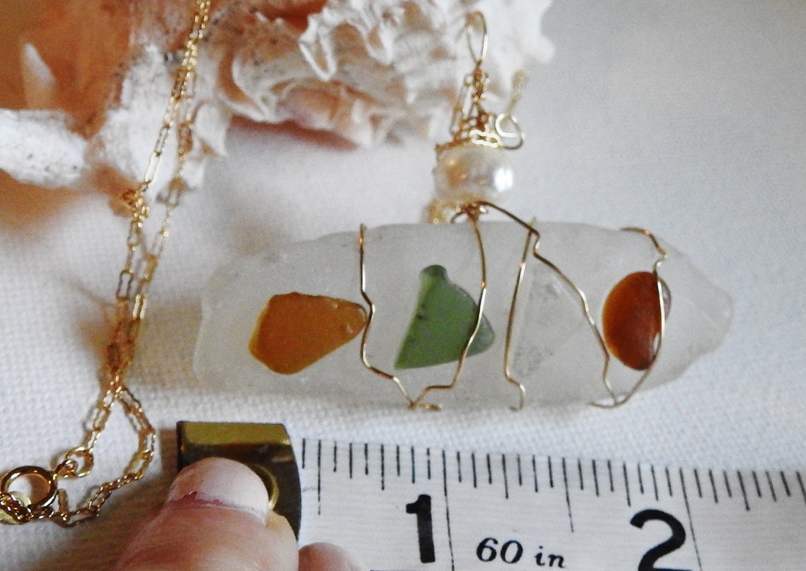Alaska Sea Glass Mosaic Pendant,gold Wrapped, Statement Beachglass ...