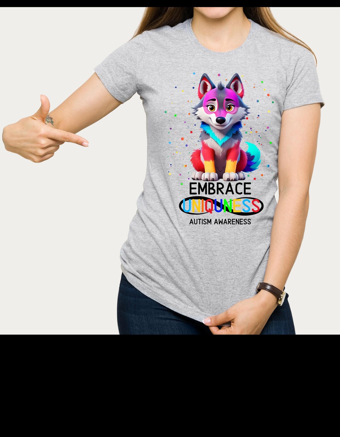 Colorful Wolf Support Autism Awareness Unisex T-shirt, Top Tee Gift ...
