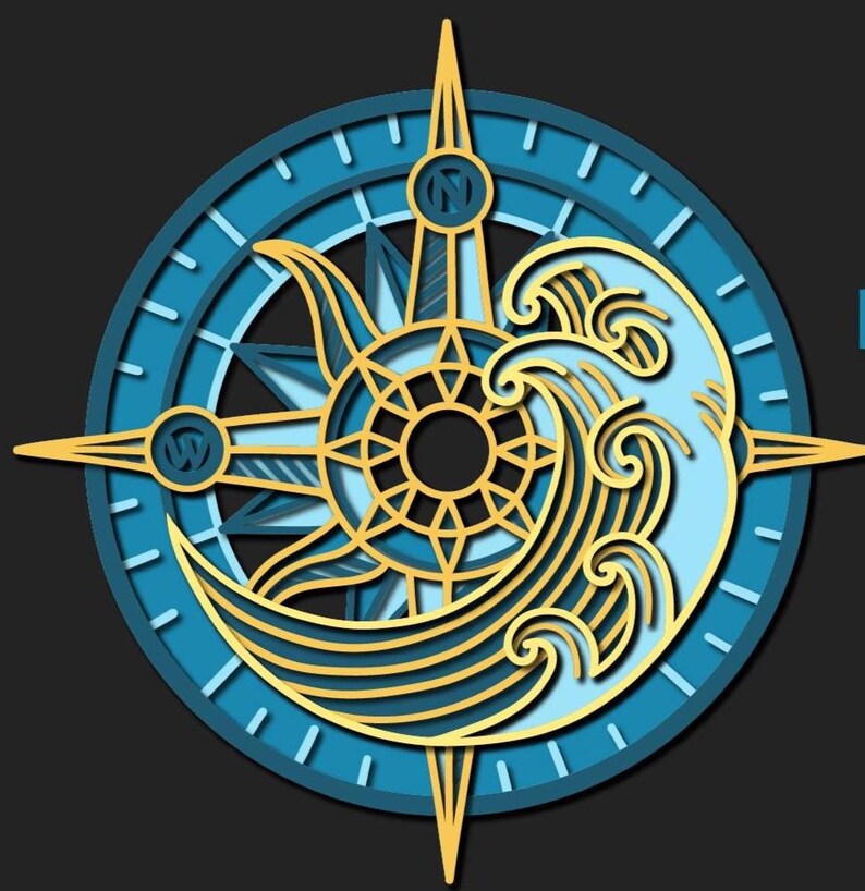 Nautical Compass & Waves SVG. Laser Cut File. Layer Construction ...